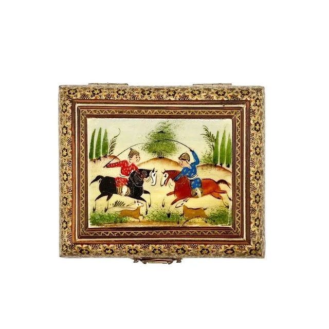 Decorative Mughal Motif Box With Hinged Lid | Chairish