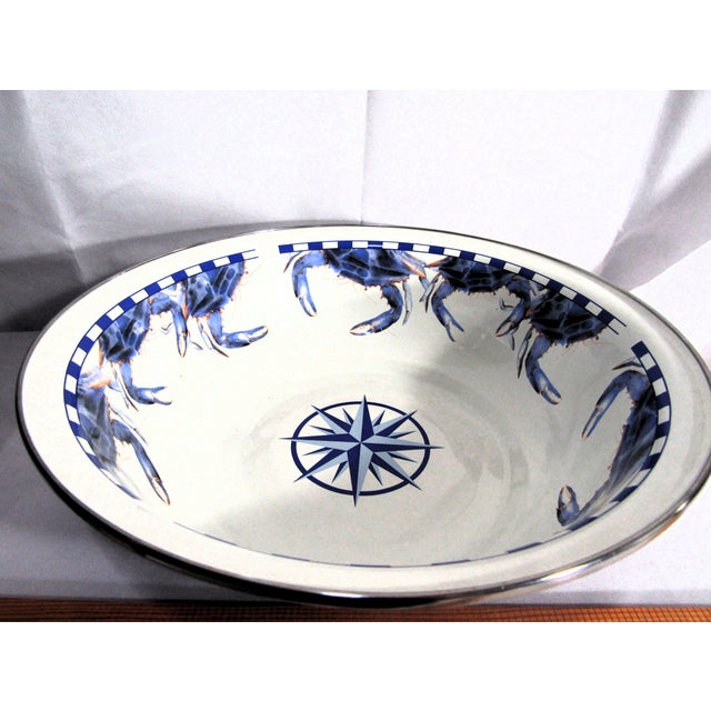 Vintage Enamel Over Metal Seafood Crab Serving Bowl | Chairish