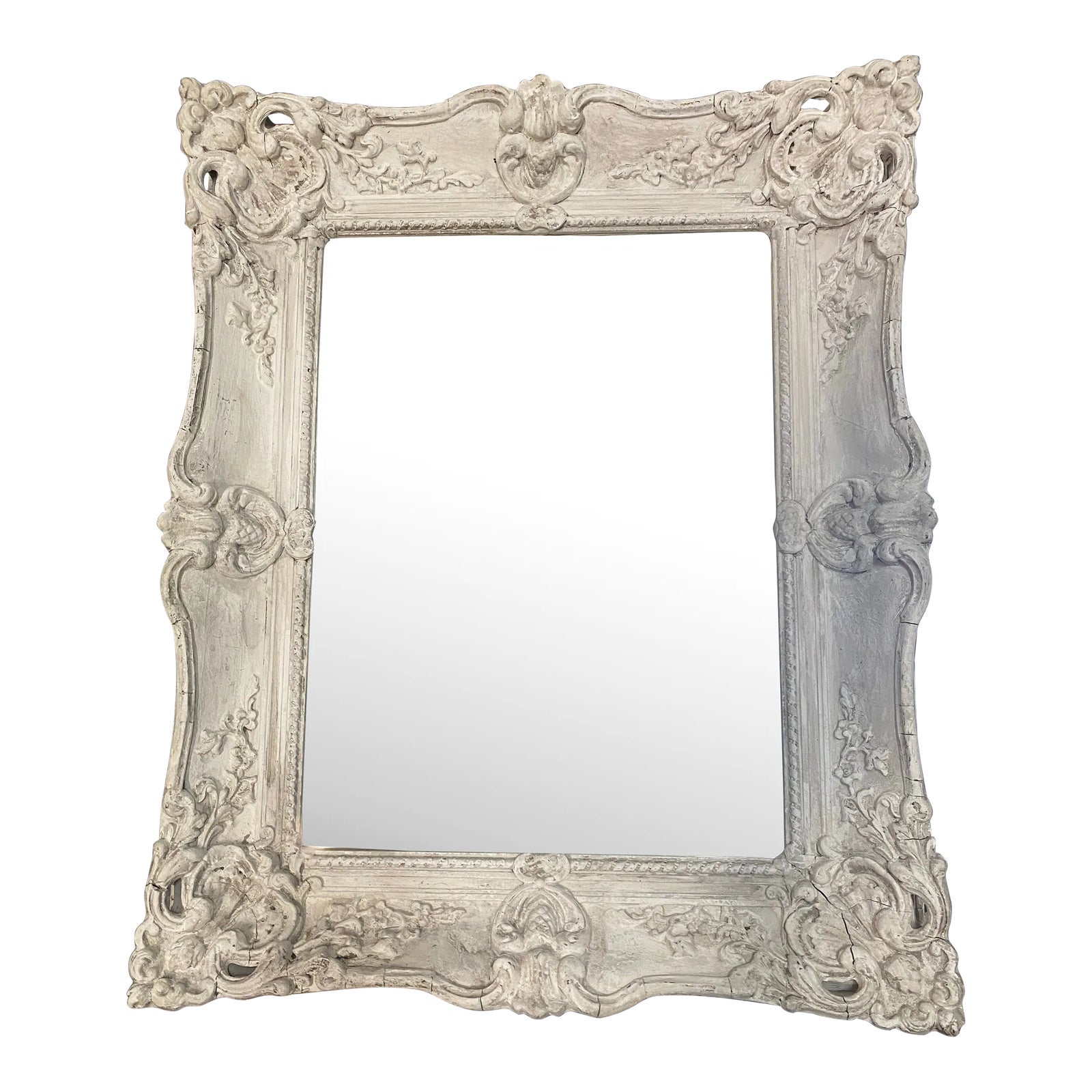 Mid 20th Century White Wash Carved Wood Frame Made in Belgium Flemish ...