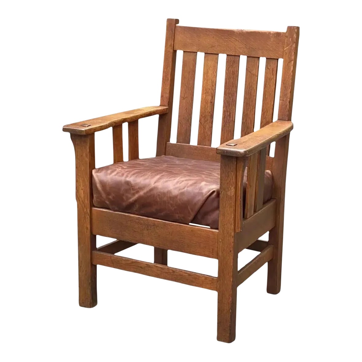Early 20th Century Antique Jm Young Tiger Oak Arm Chair With Leather ...