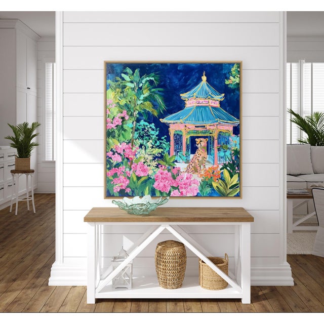 Large Grandmillennial Art Print of Cheetah in Chinoiserie Garden | Chairish