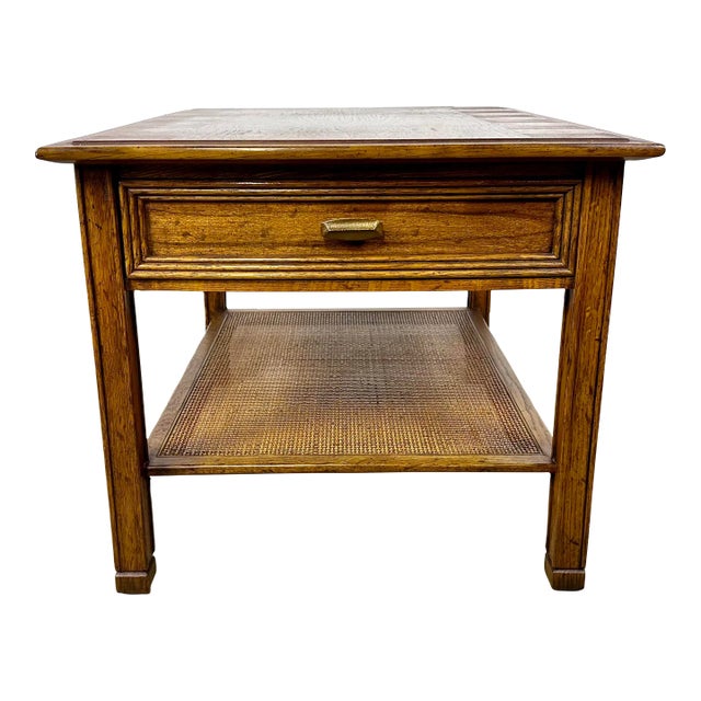 Mid Century Modern Side Table With Cane Shelf by Heritage | Chairish
