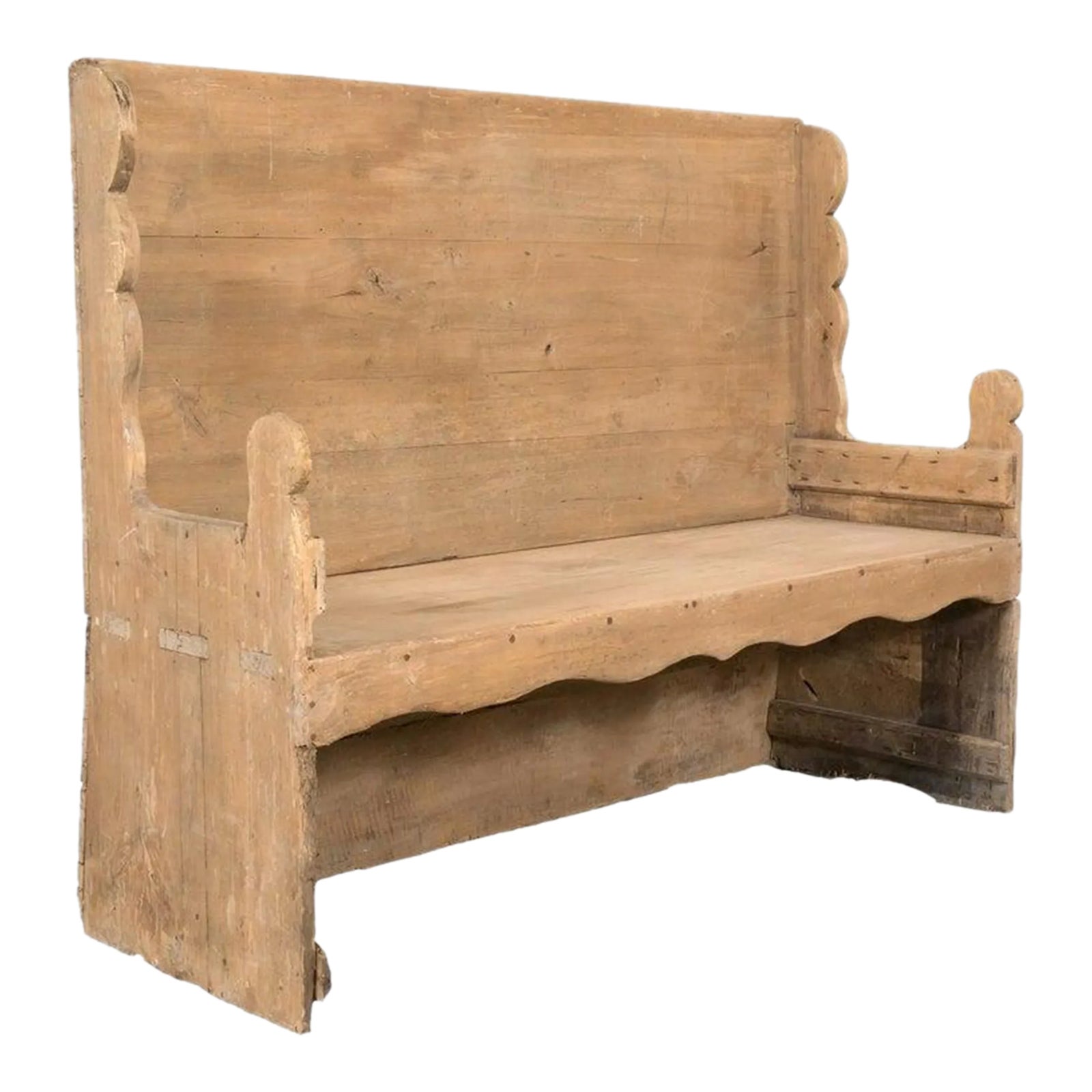 Late 18th Century Carved Primitive Spanish Catalan Settle Bench | Chairish