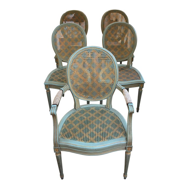 Mid 20th Century Set of 5 Vintage French Provincial Painted Cane Chairs ...