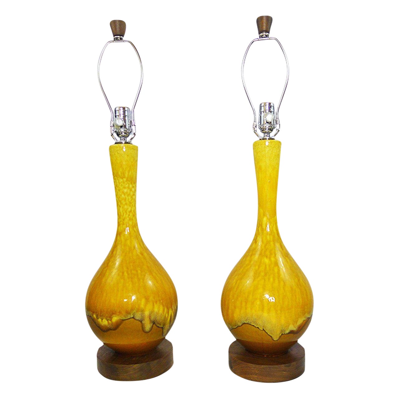 Mid-Century Drip Glaze Lamps - a Pair | Chairish