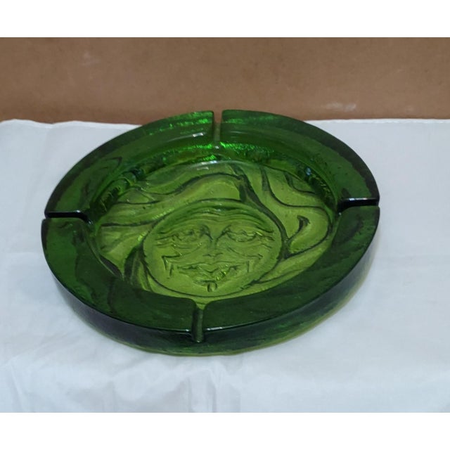 Large Vintage Mid Century Blenko Ashtray With Smiling Sun Face | Chairish