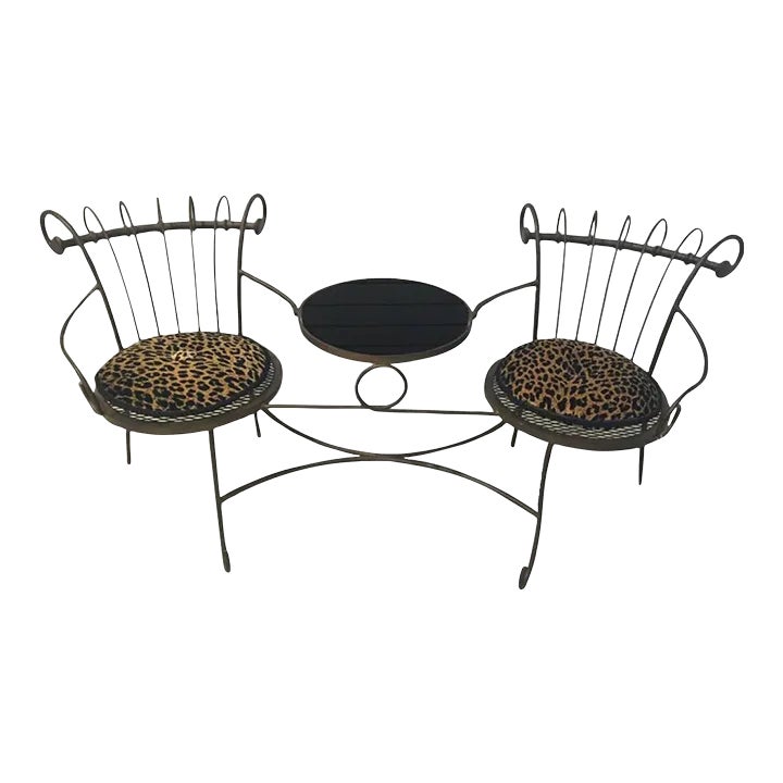1960s Tea Table with Two Chairs Having Leopard Print Cushions and ...