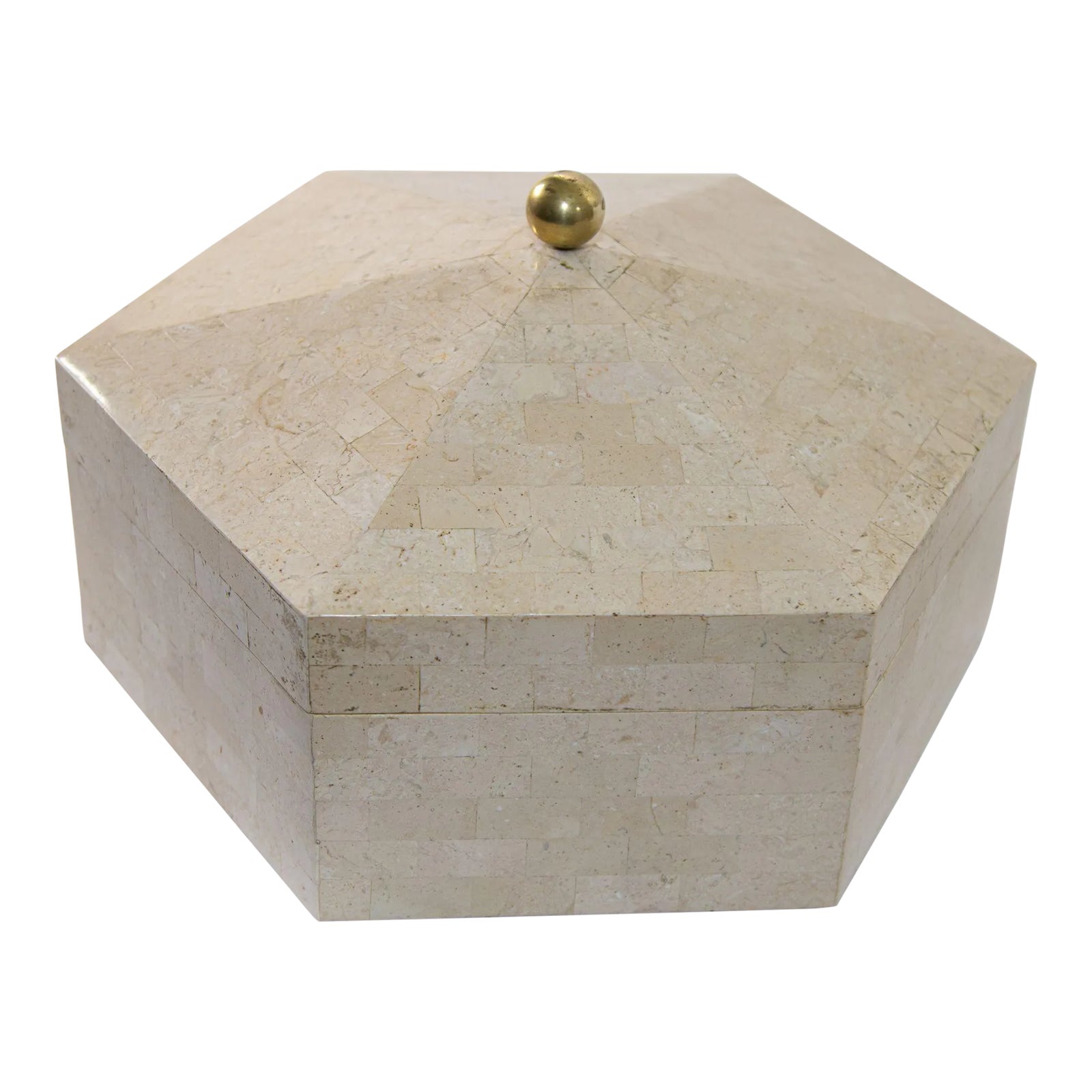 Maitland Smith Post Modern White Tessellated Hexagonal Stone Box 1980's ...
