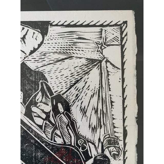 1970s Linocut Winter's Star Woodcarver - Signed | Chairish