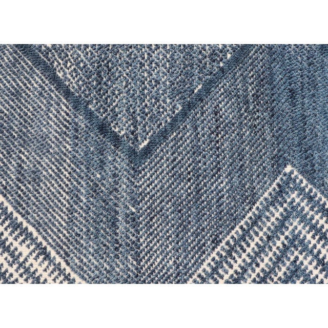 Modern Indian Area Rug With Tribal Design in Denim Blue and Ivory ...