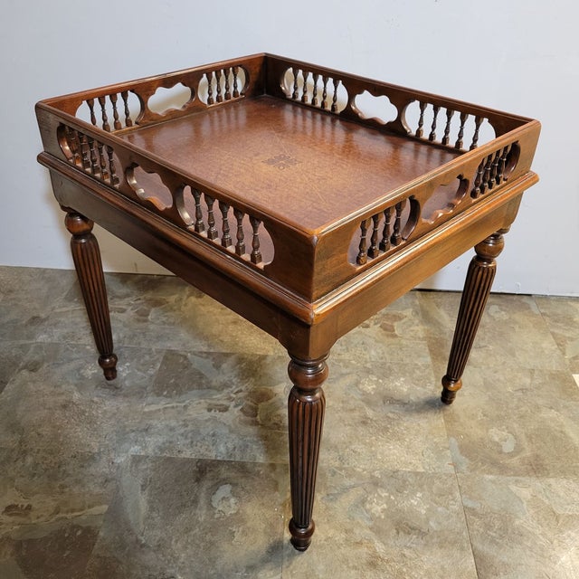 Theodore Alexander Wood Gallery Rail Drinks Side Table With Leather ...