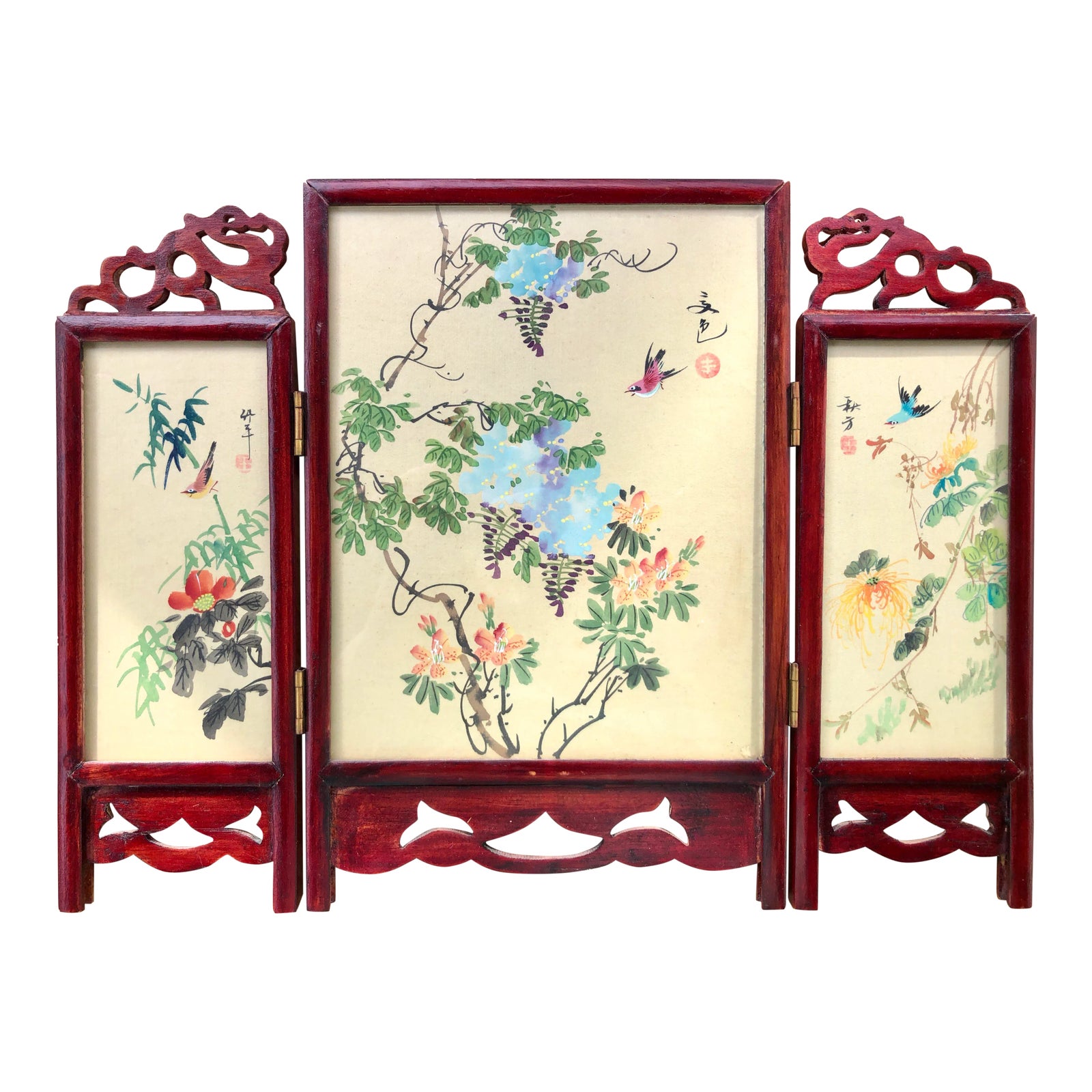 Early 20th Century Vintage Chinese Double-Sided Tabletop Screen | Chairish