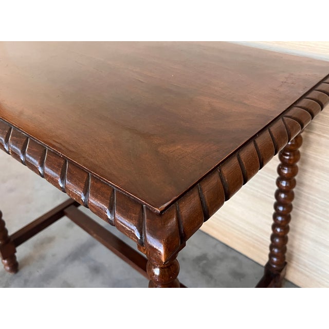 Pair of Spanish Side Table With Carved Edges and Turned Legs | Chairish