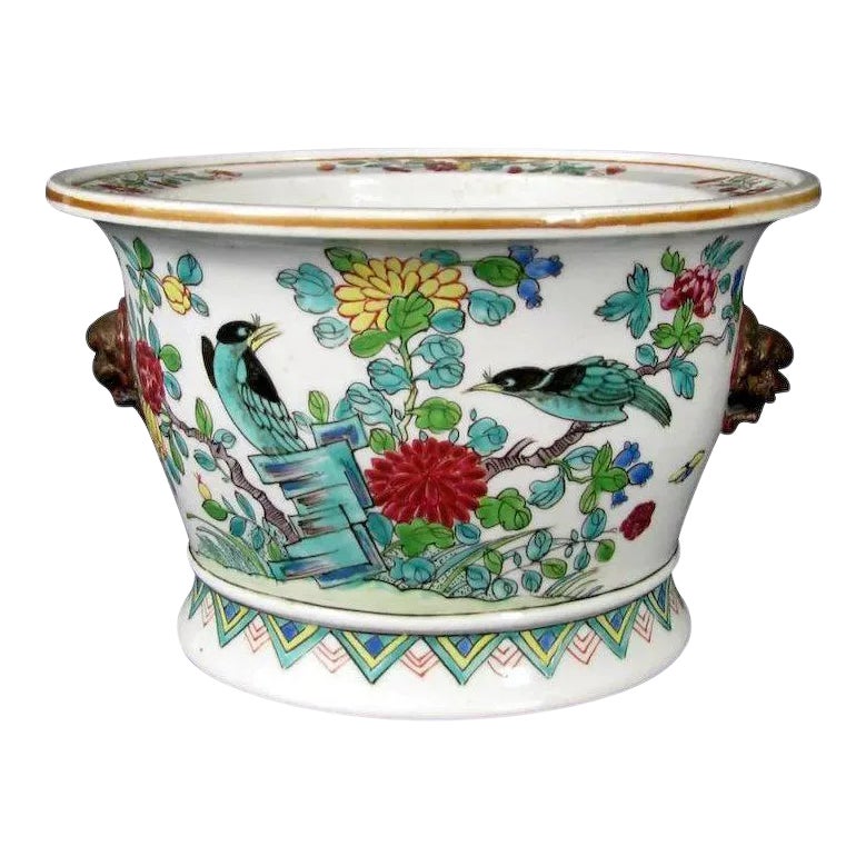 19th Century Chinese Export Porcelain Cachepot Urn Planter | Chairish