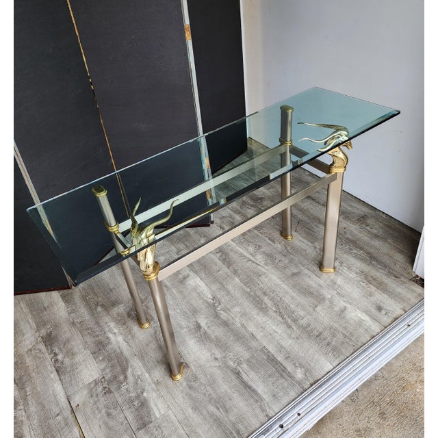 1970s Maison Jansen Style Vintage Brass and Brushed Steel Impala Head Console Table | Chairish