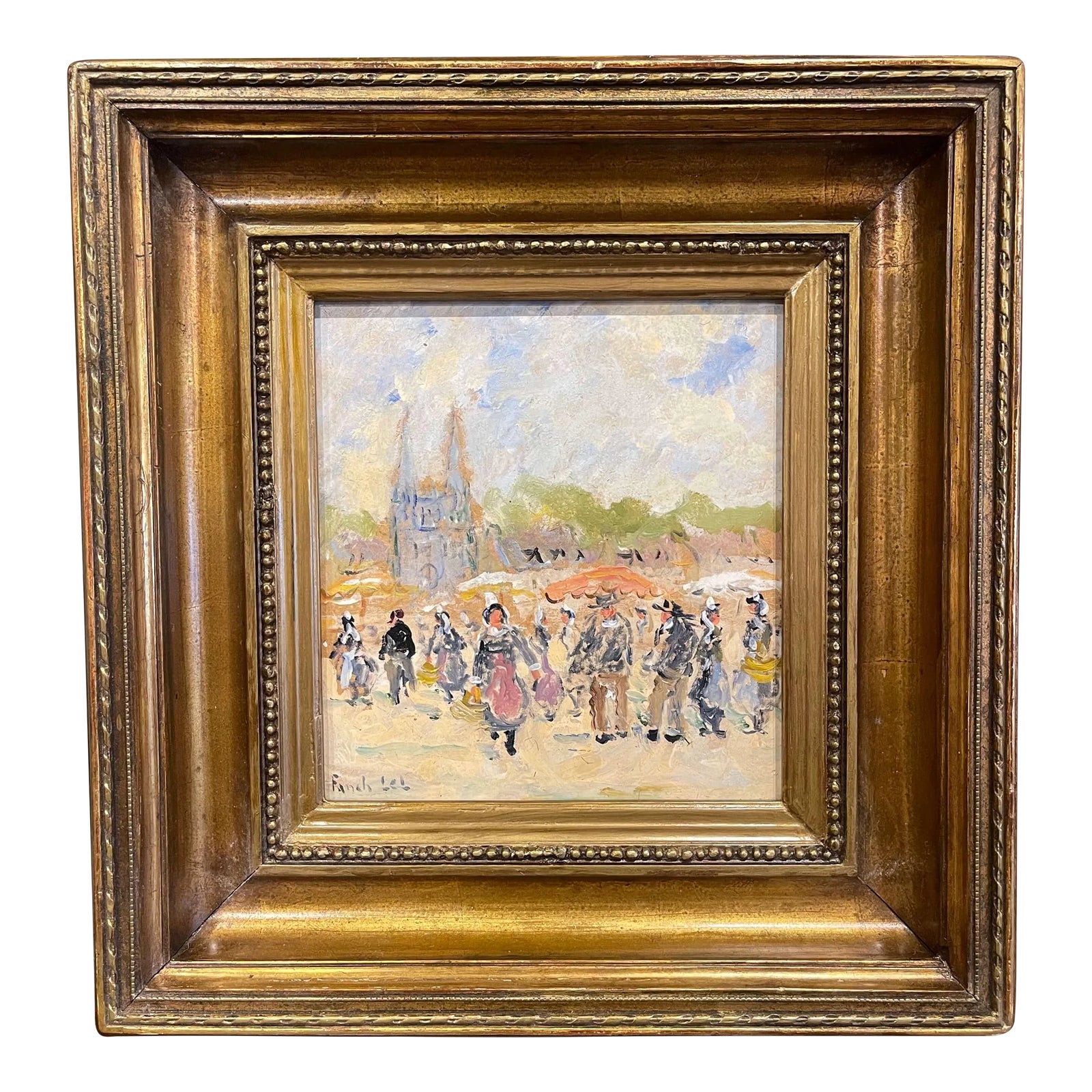 Mid-Century French Framed "Marche Breton a Quimper" Painting Signed ...