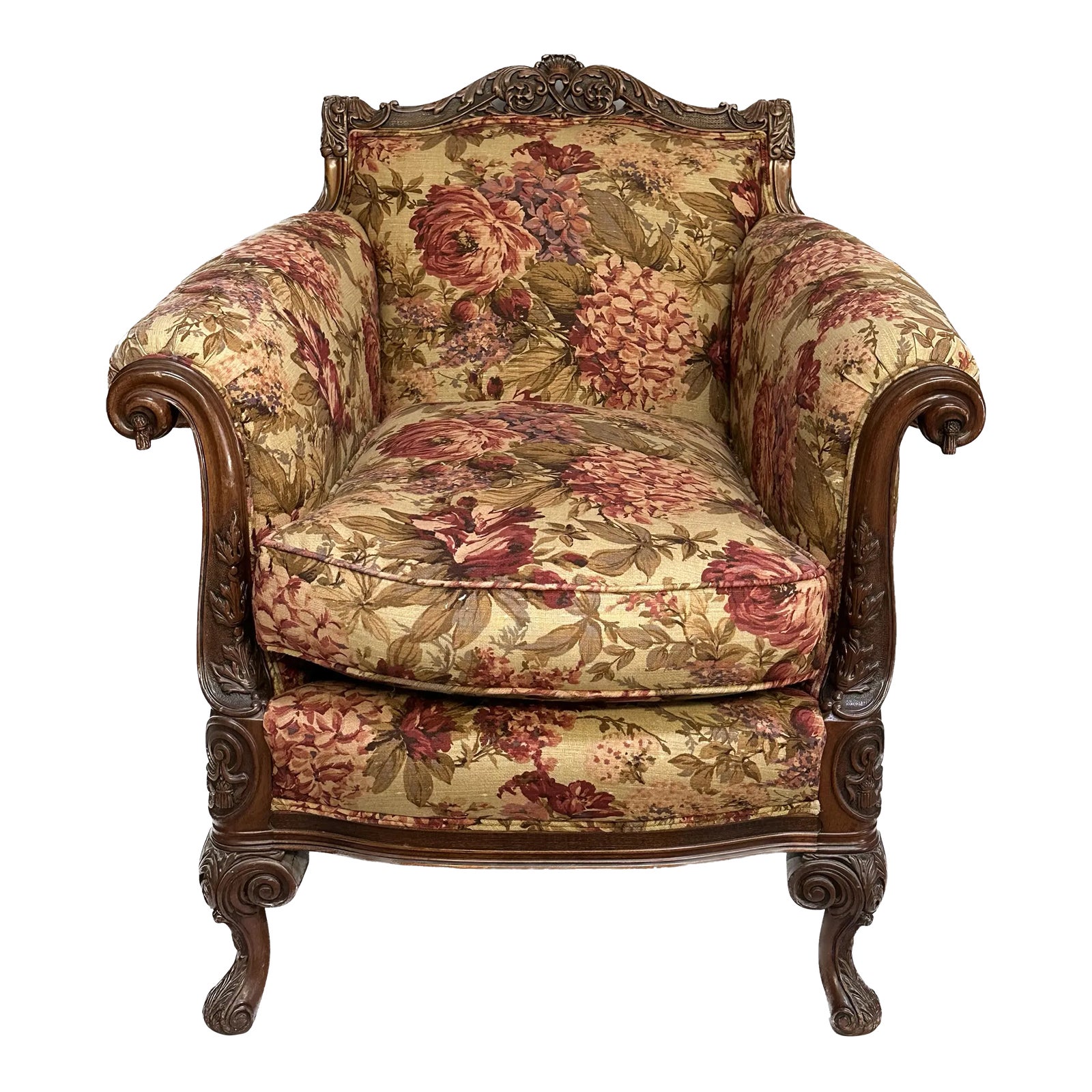 Vintage Granny Chic Upholstered Chair in a Screen Printed Linen Floral ...
