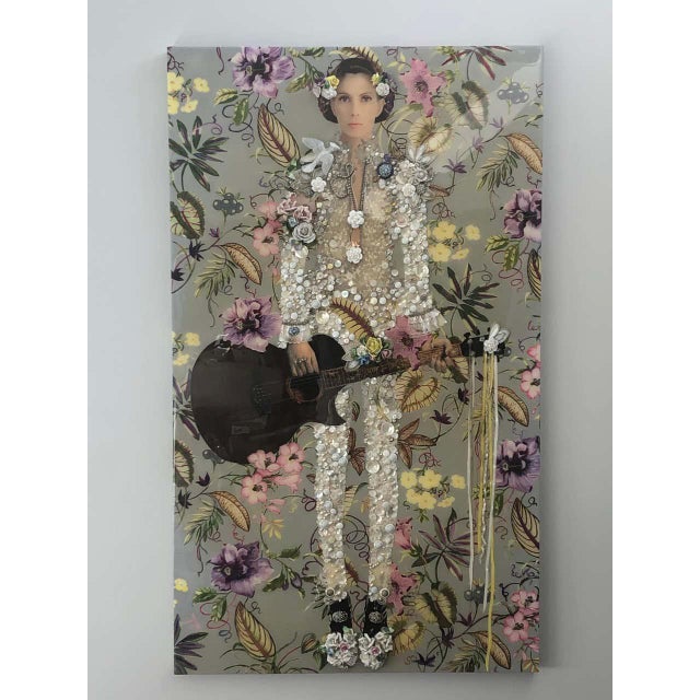 2010s Nina Surel "Woman With Guitar" Mixed Media Collage Portrait, Usa ...