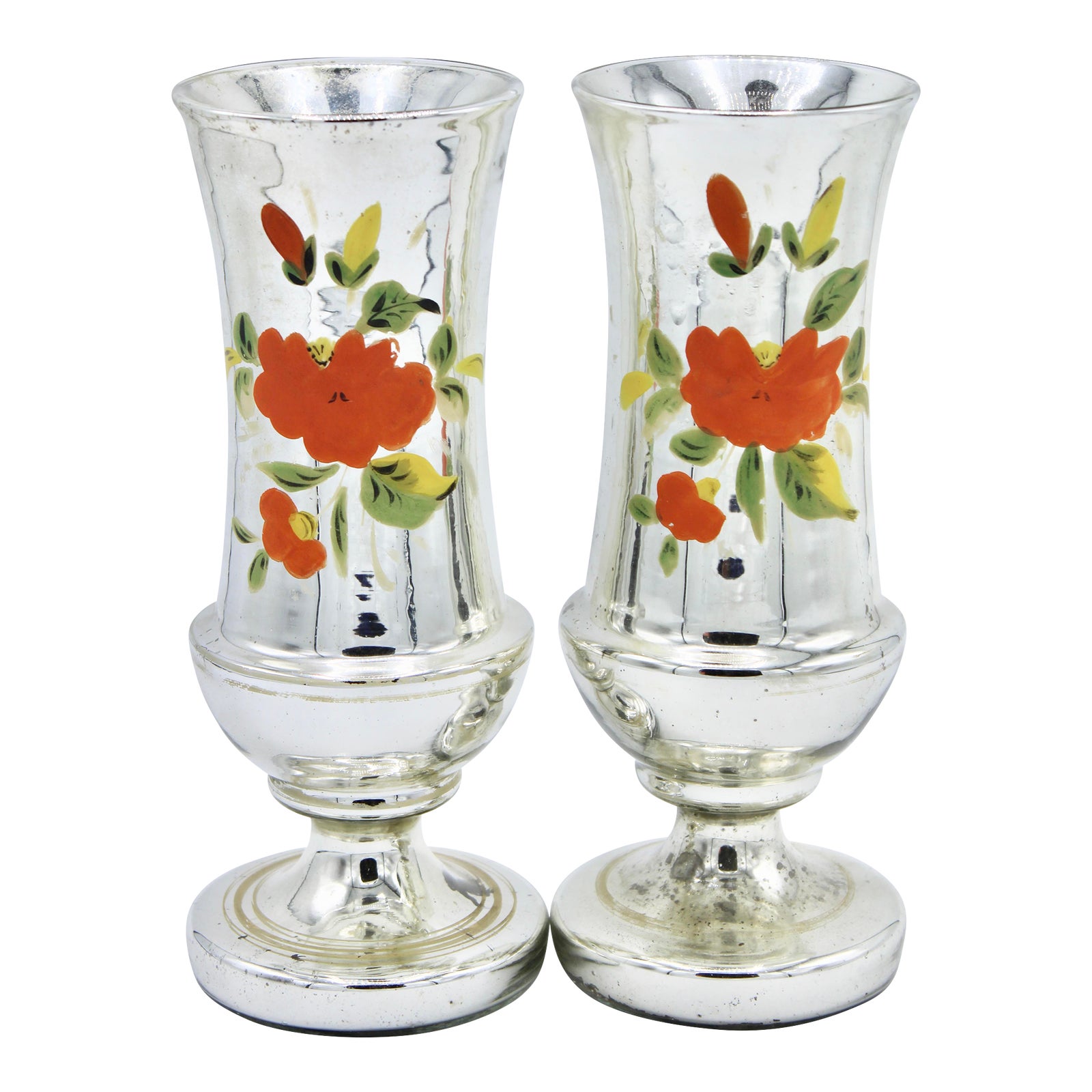 Mid Century Vintage Silver Mercury Glass Vases A Pair Chairish