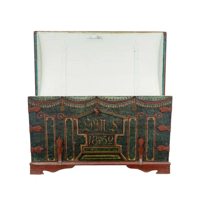 Mid-19th Century Swedish Hand Painted Oak Coffer | Chairish
