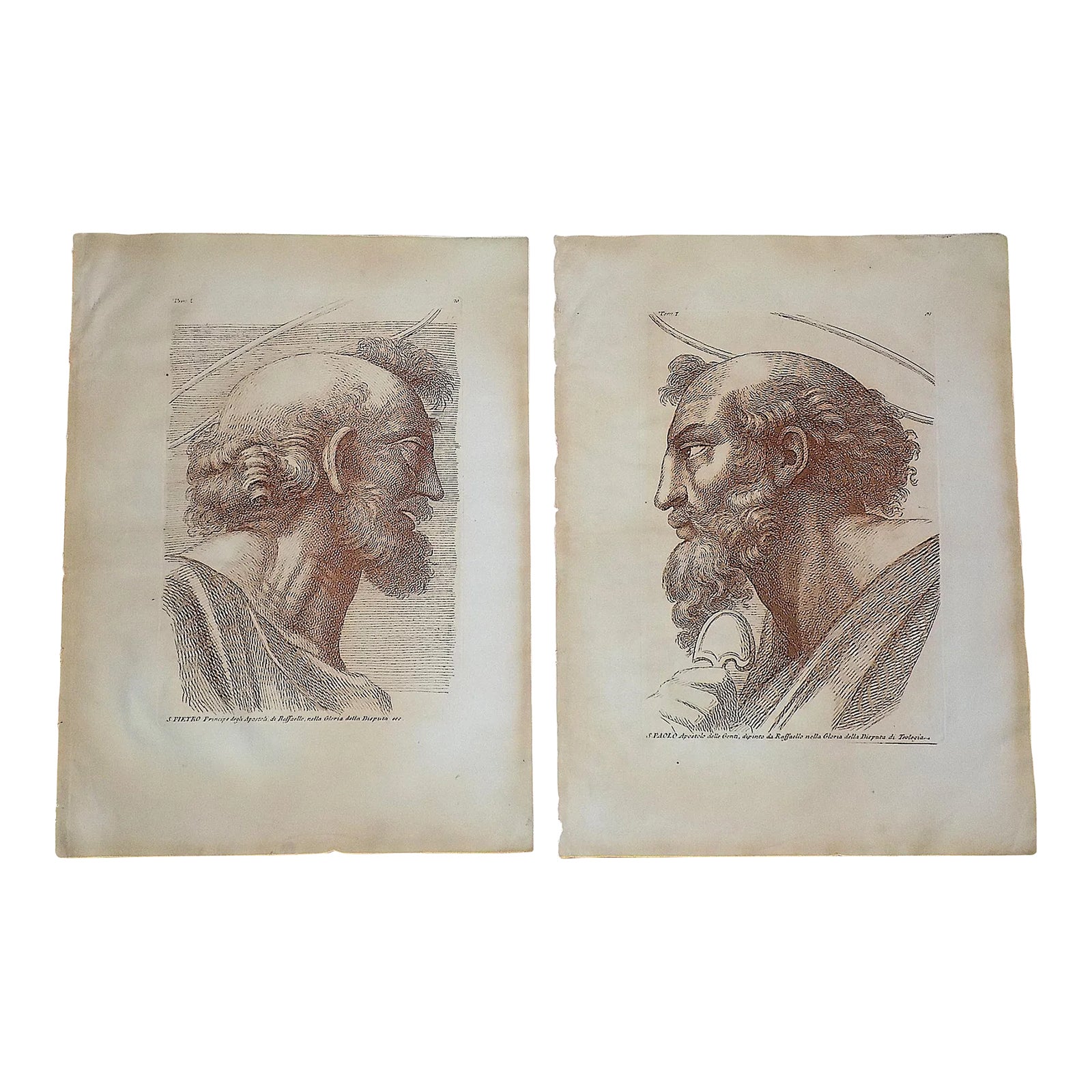 Antique 18th Century Raphael Elephant Folio Sepia Etchings "St. Peter & St. Paul" - a Pair ...