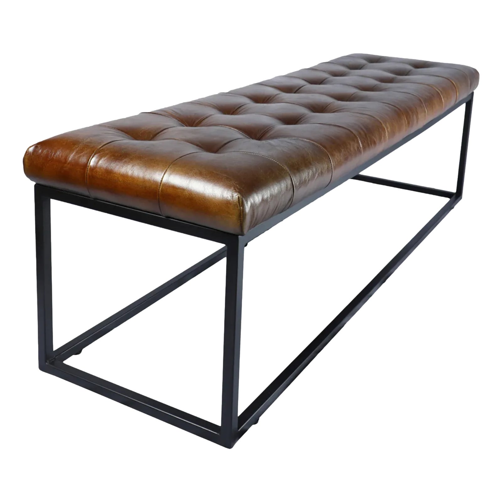 Matthew Izzo Home Norwood Long Tufted Leather & Iron Bench - Large ...