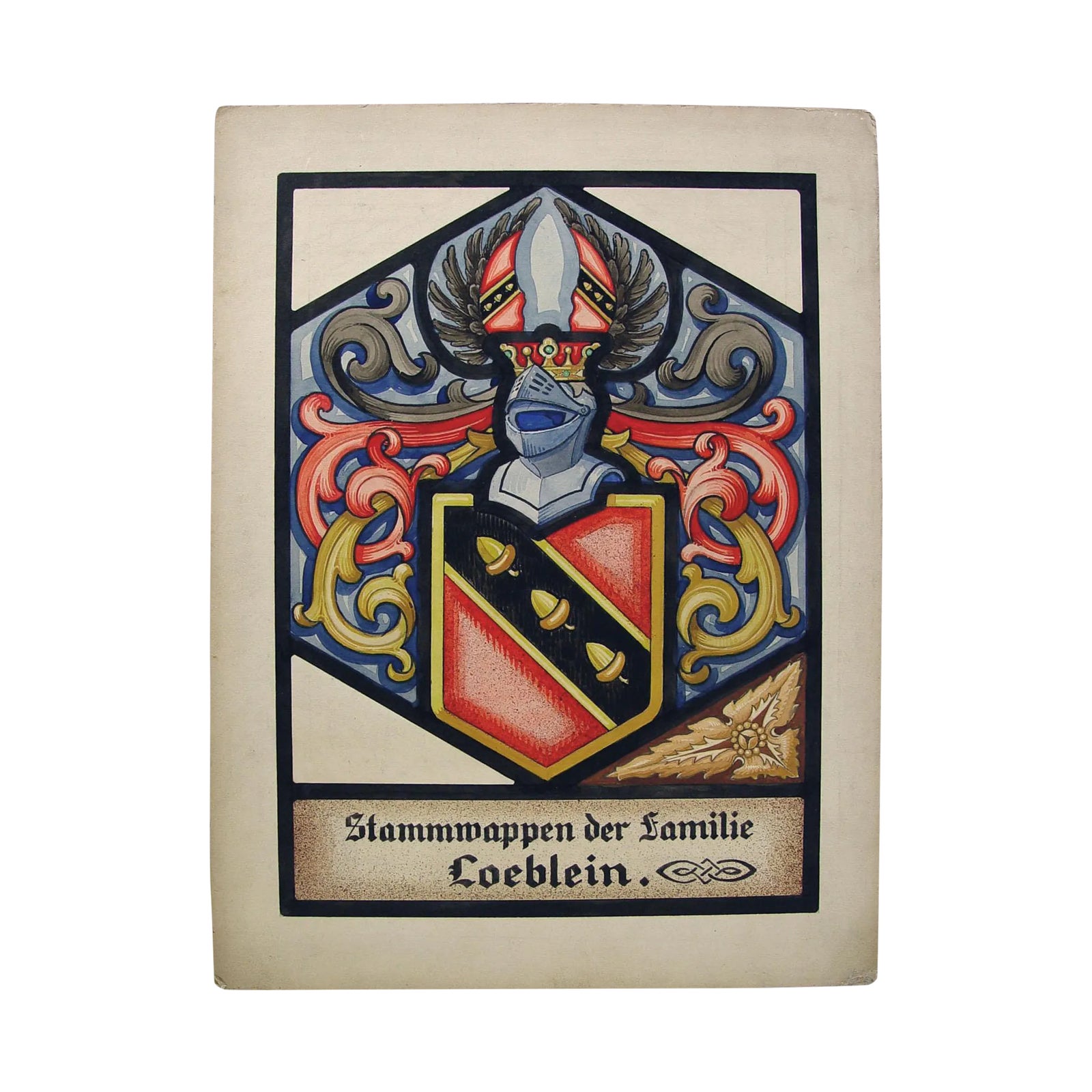 Vintage Loeblein Family Crest Painting by Oswald Fell | Chairish