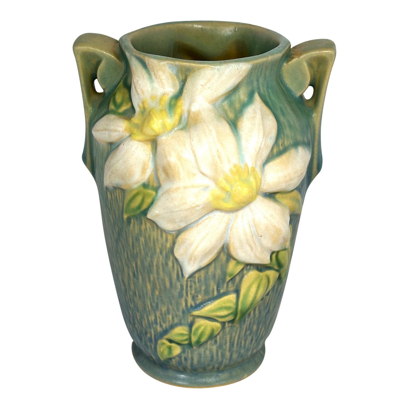 1940s Roseville Clematis Blue American Art Pottery Vase | Chairish