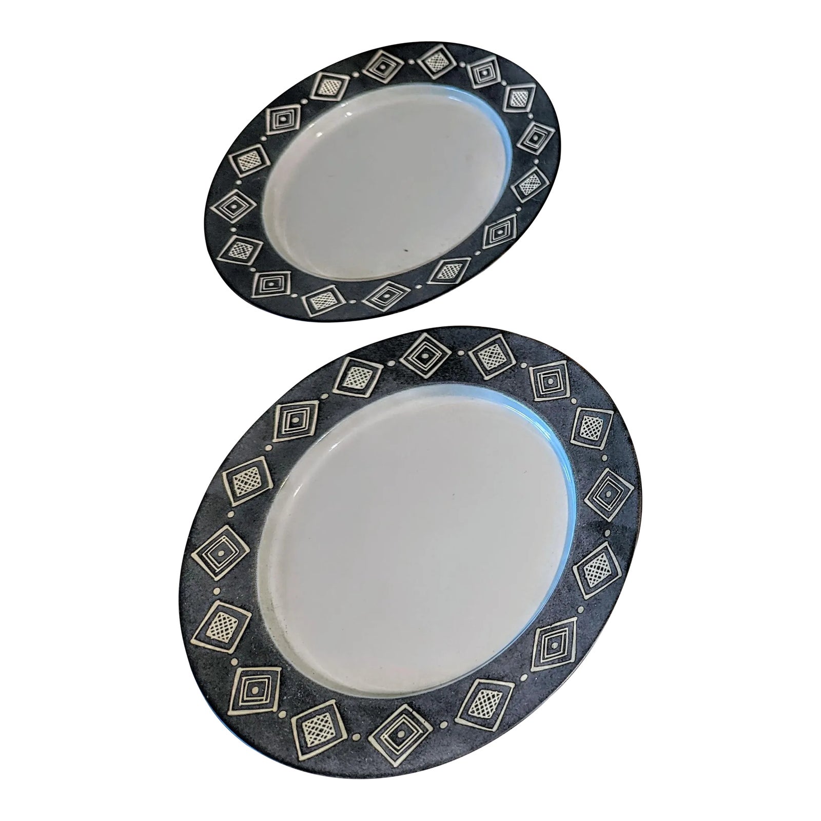 1990s Pottery Barn Bongo Black Stoneware Salad Plates Aztec Japan Set ...