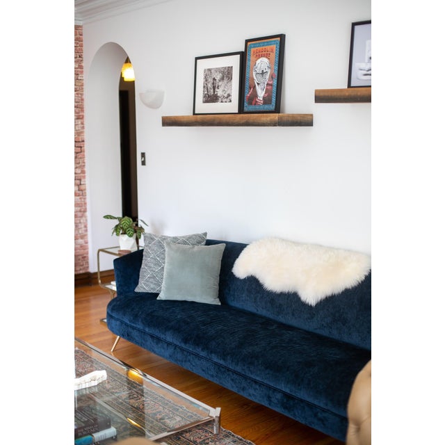 Lee Industries Indigo Blue Modern Vanguard Velvet Sofa | Chairish