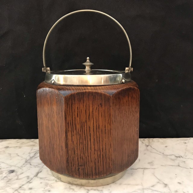 1920s Carved English Oak Biscuit Barrel | Chairish