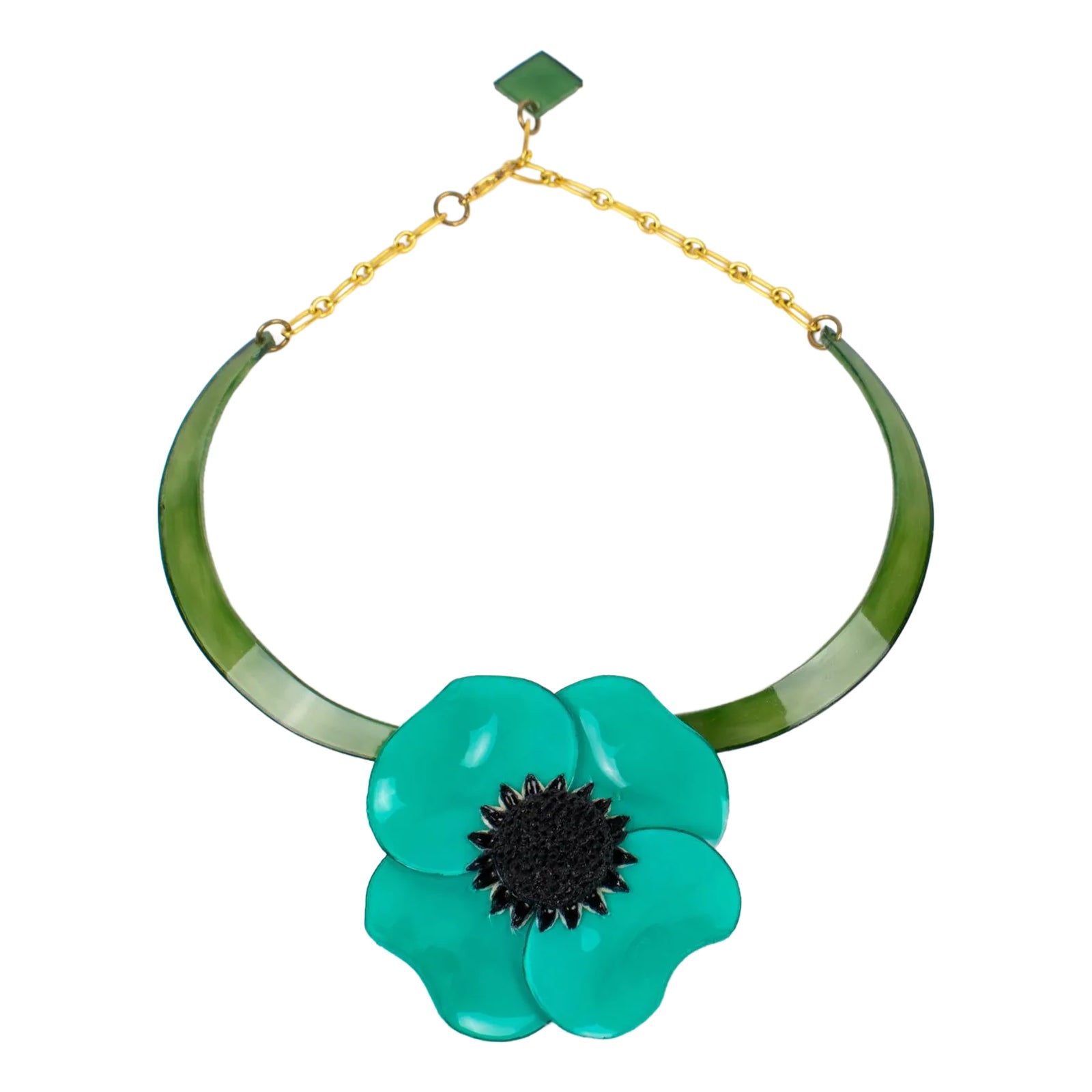 Cilea Paris Turquoise Green Poppy Flower Resin Choker Necklace | Chairish