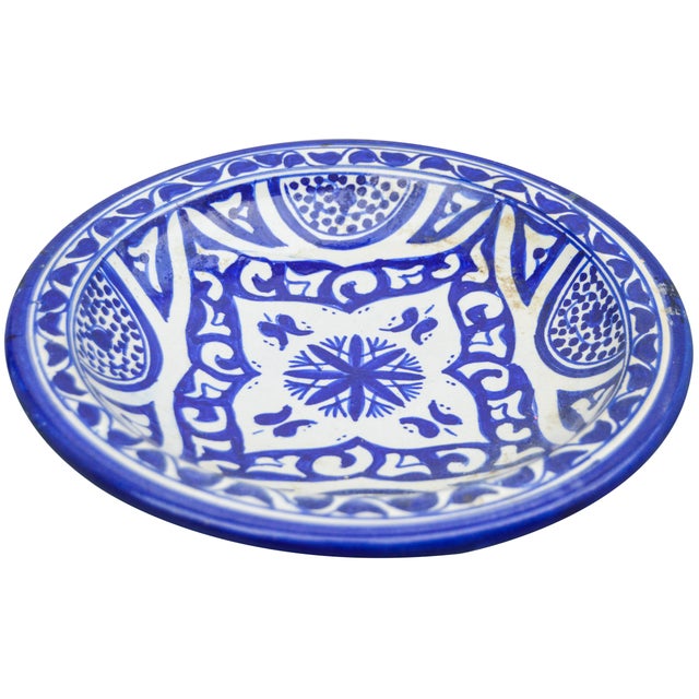 Early 20th Century Blue Moroccan Ceramic Plate | Chairish