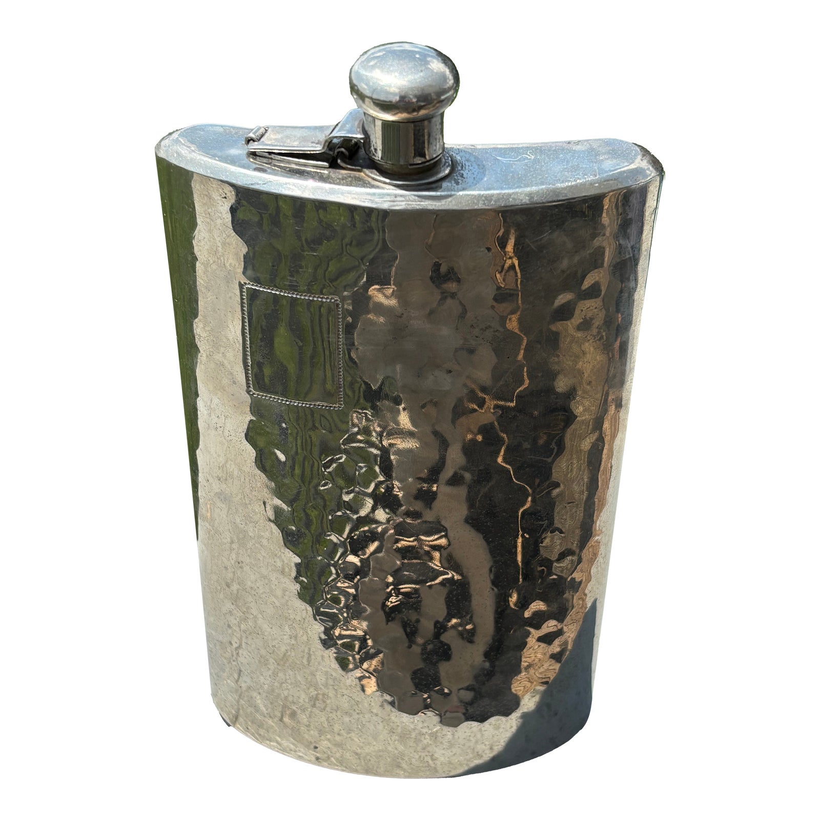 Mid-Century Silverplate Flask - Large Size, Dimpled Finish | Chairish