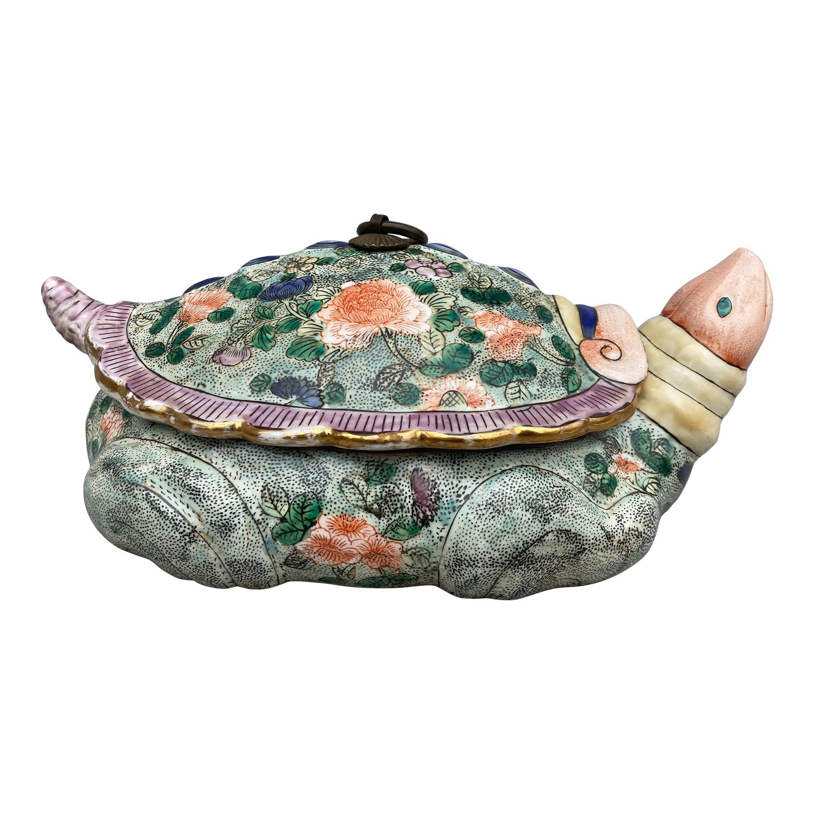 Vintage Porcelain Chinoiserie Turtle Box | Chairish
