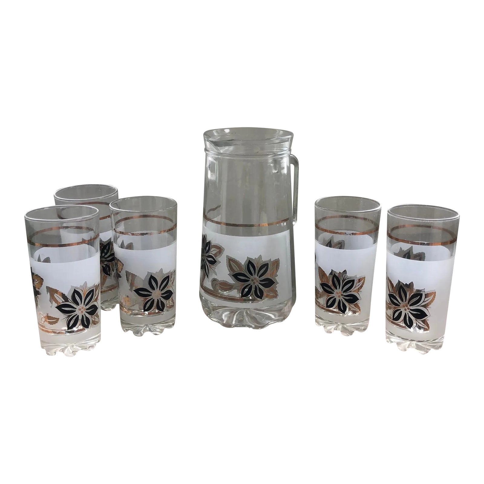Mid-Century Modern Italian Cocktail Set in Frosted Windrose Pattern-6 ...