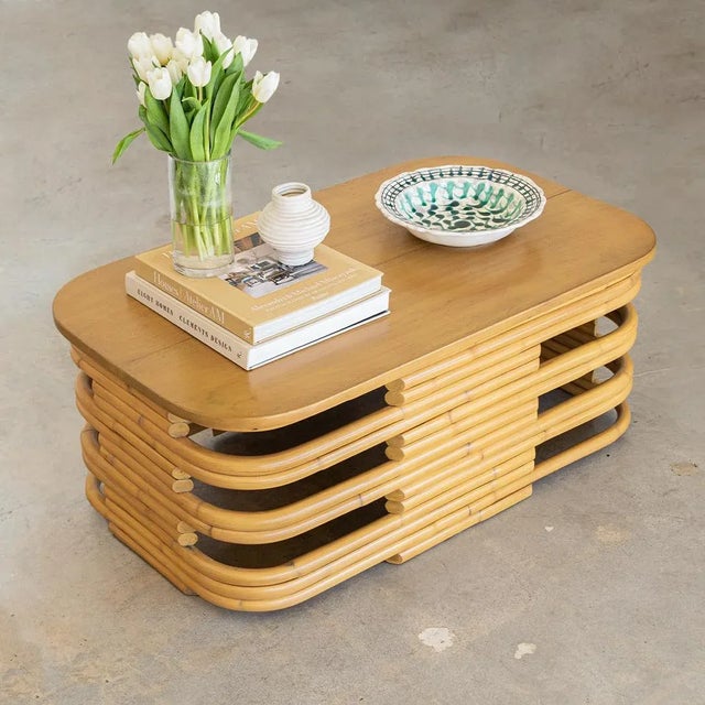 Rectangular Stacked Rattan Coffee Table | Chairish