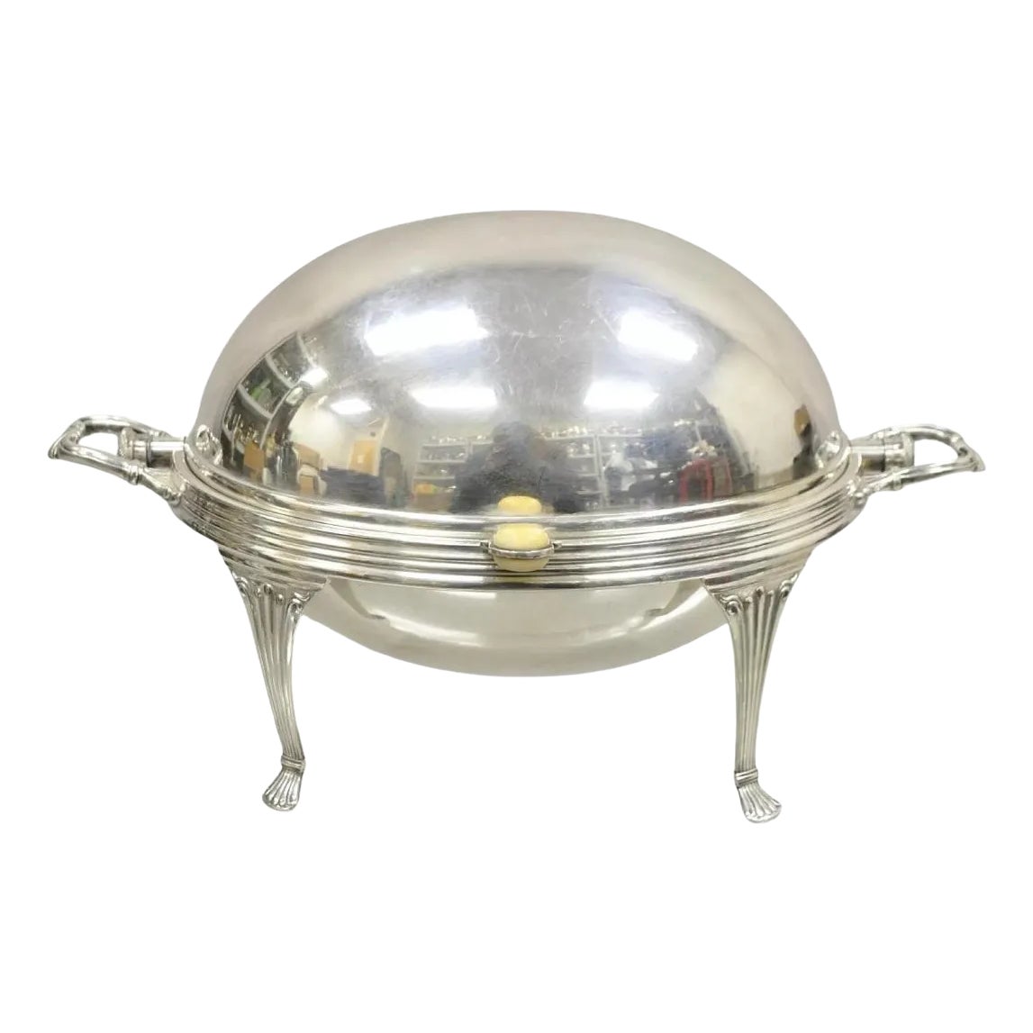 Antique Edwardian Silver Plated Revolving Dome Oval Chafing Dish Food ...