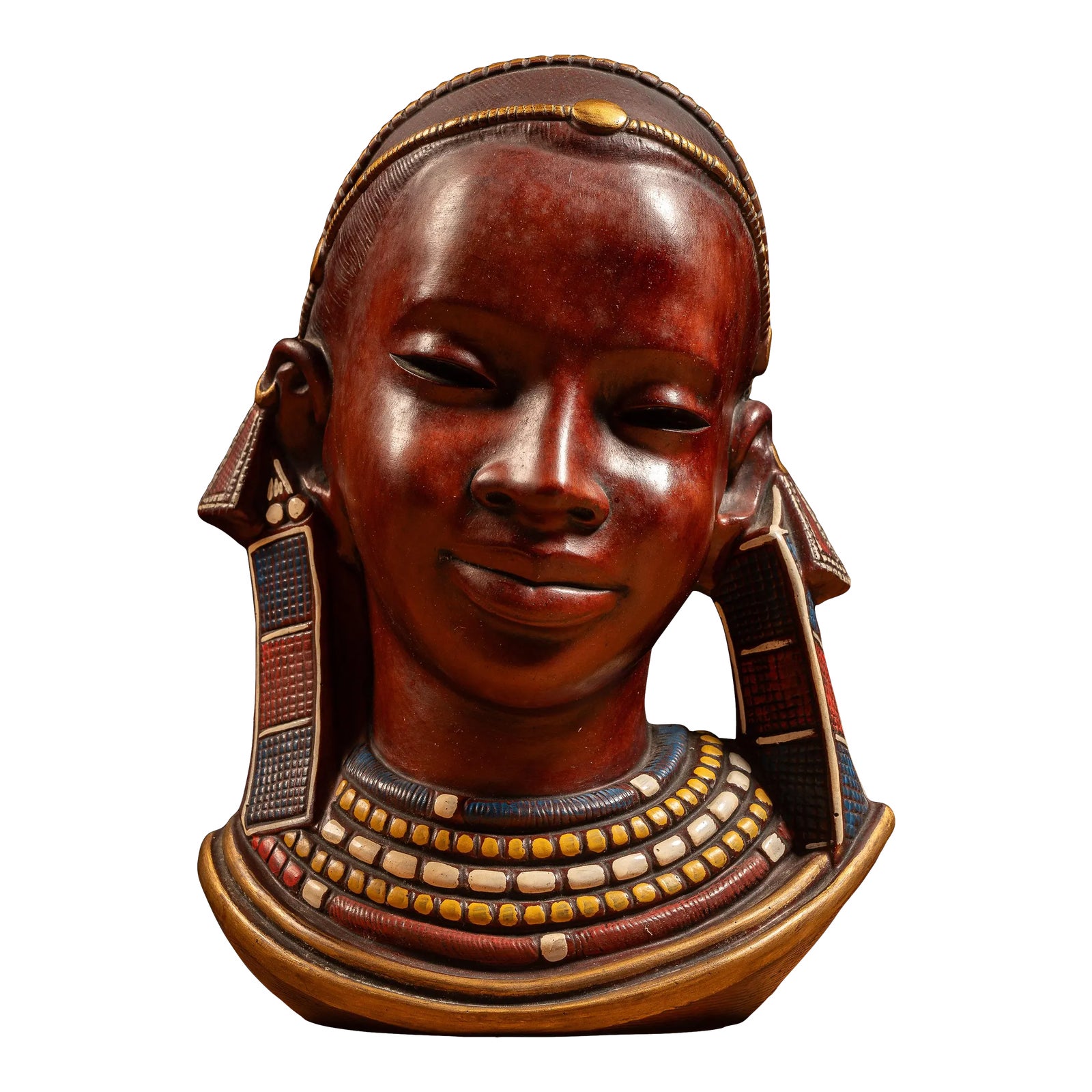 Vintage Carved Masai Woman Achatit Mounted Bust | Chairish