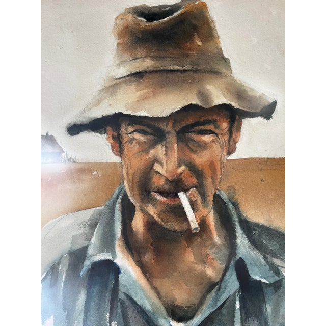 70's Gustave Wander Portrait of a Smoking Man Watercolor Painting ...