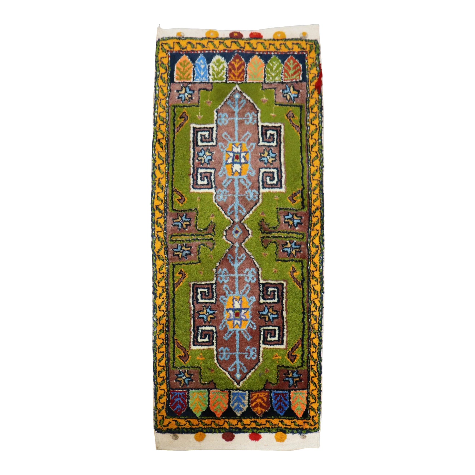 Peculiar Green Vintage Turkish Rug, 1'11'' X 4'3'' | Chairish