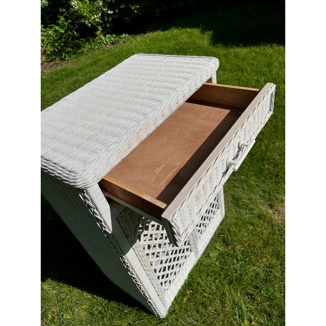 Boho Chic White Wicker Cabinet 2 Open Lattice Doors Drawer & 2 Shelves ...