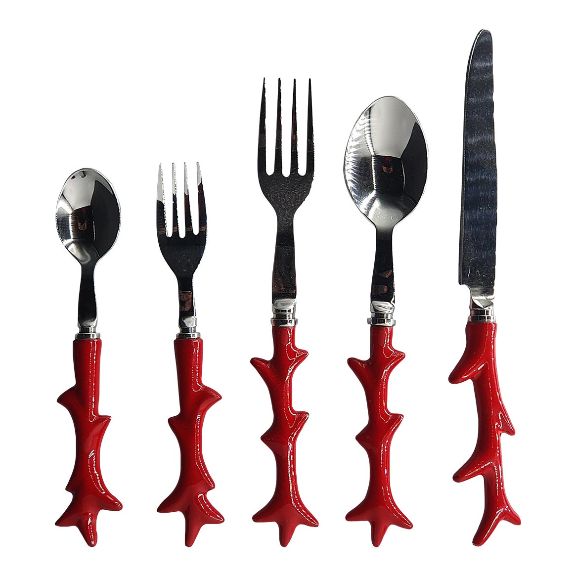 Les Ottomans Handpainted Ceramic Red Coral Flatware 5-Piece Plate ...