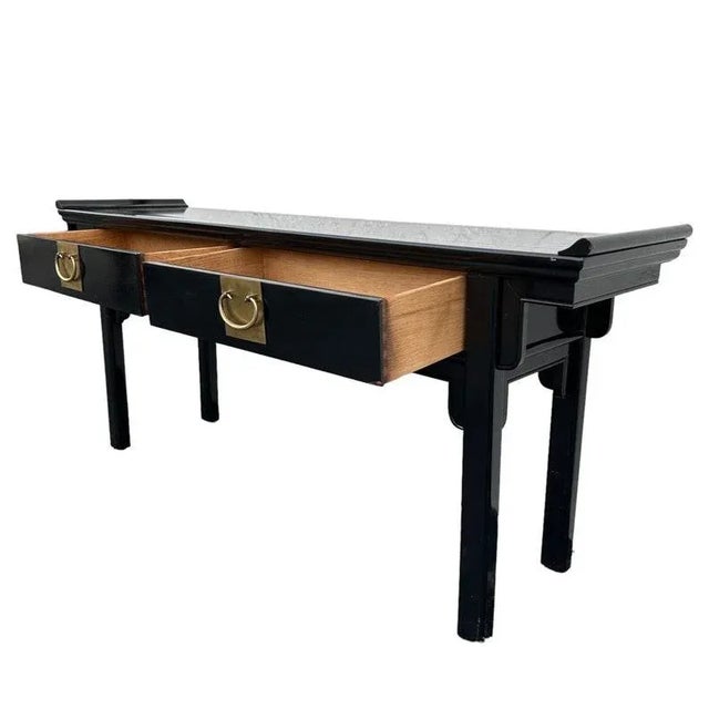 Black Chinoiserie Console Table by Century Furniture With Brass Asian ...