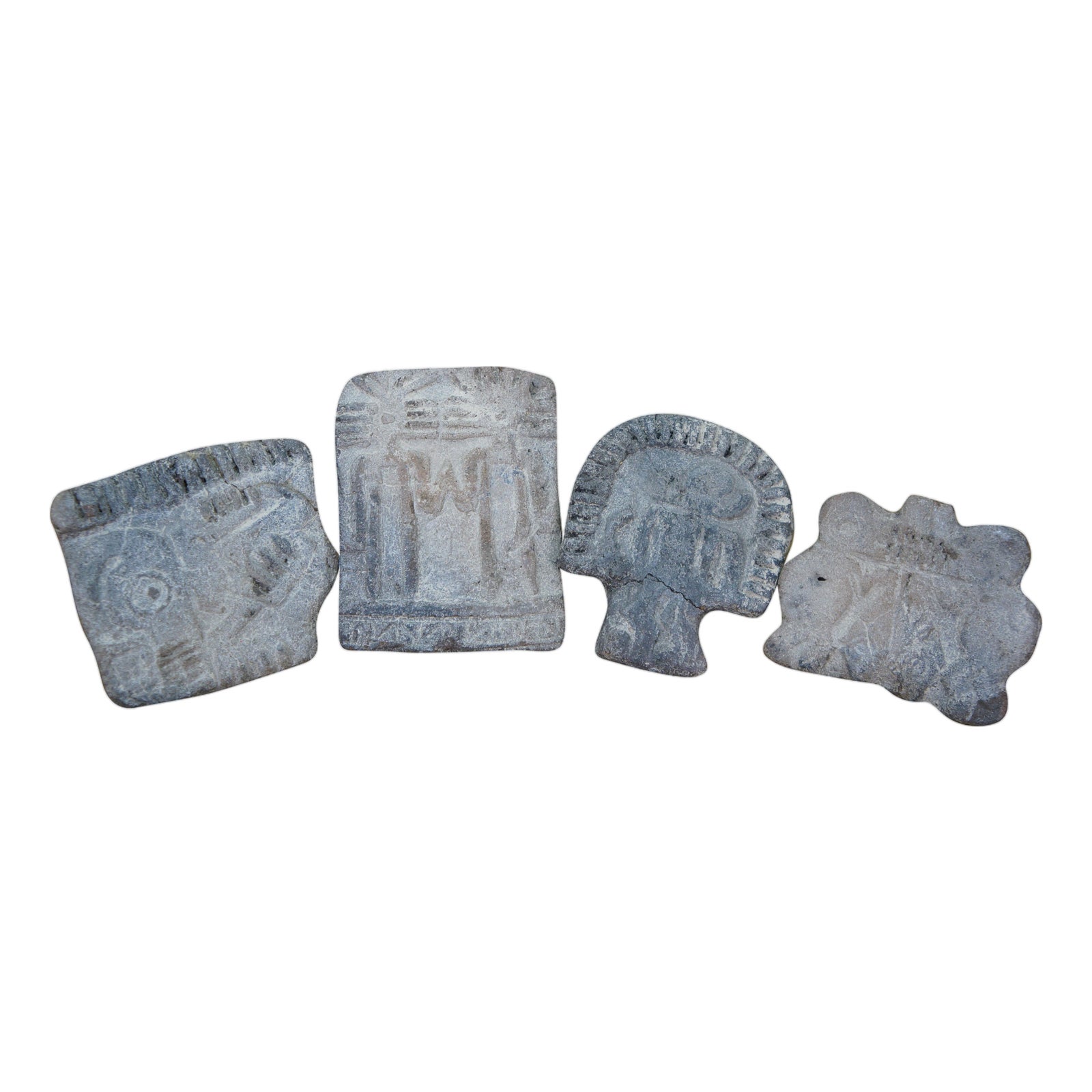 4 Pre-Columbian Aztec Mayan Stone Pottery Stamps Seals | Chairish