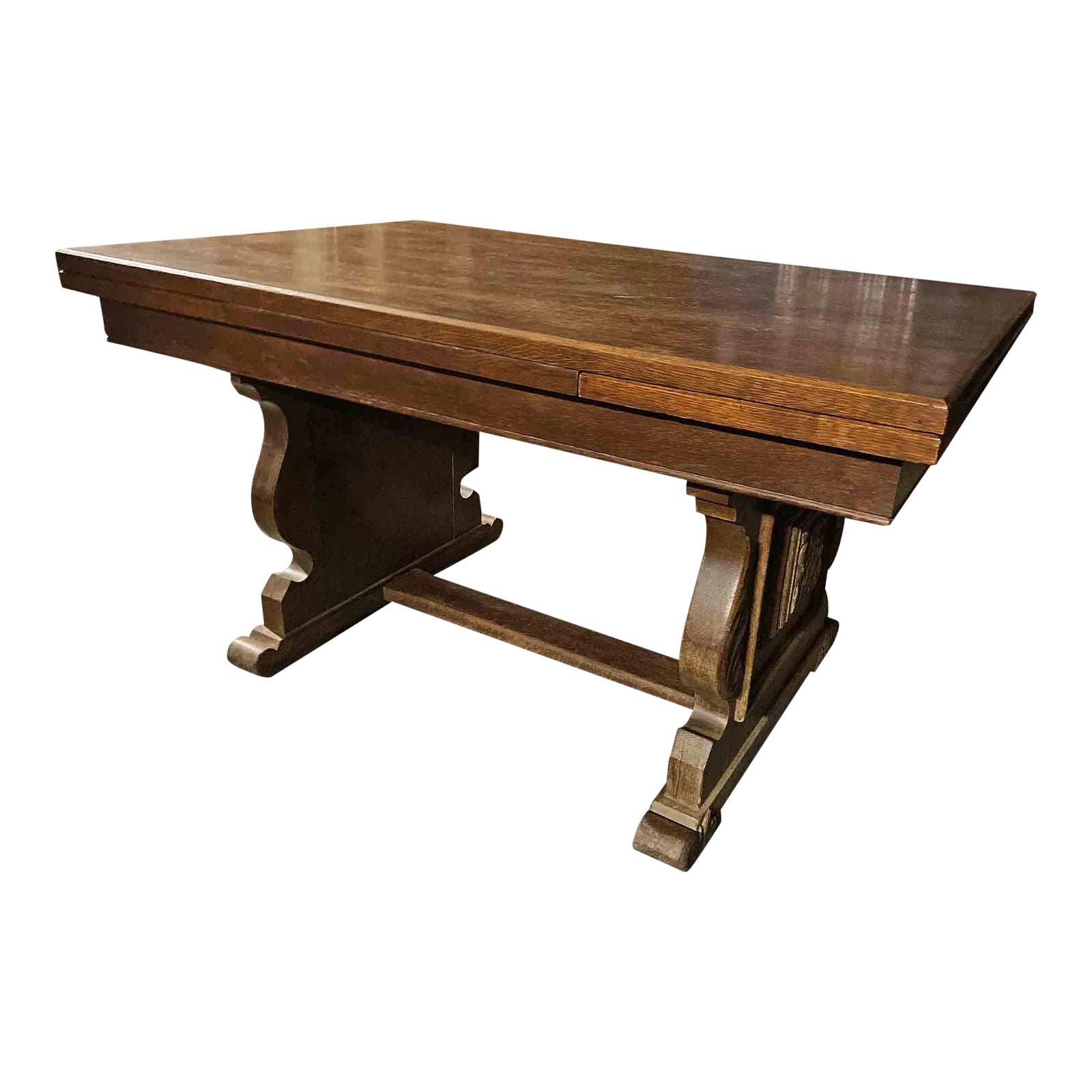 Antique Expandable Wooden Table With Carved Detail | Chairish