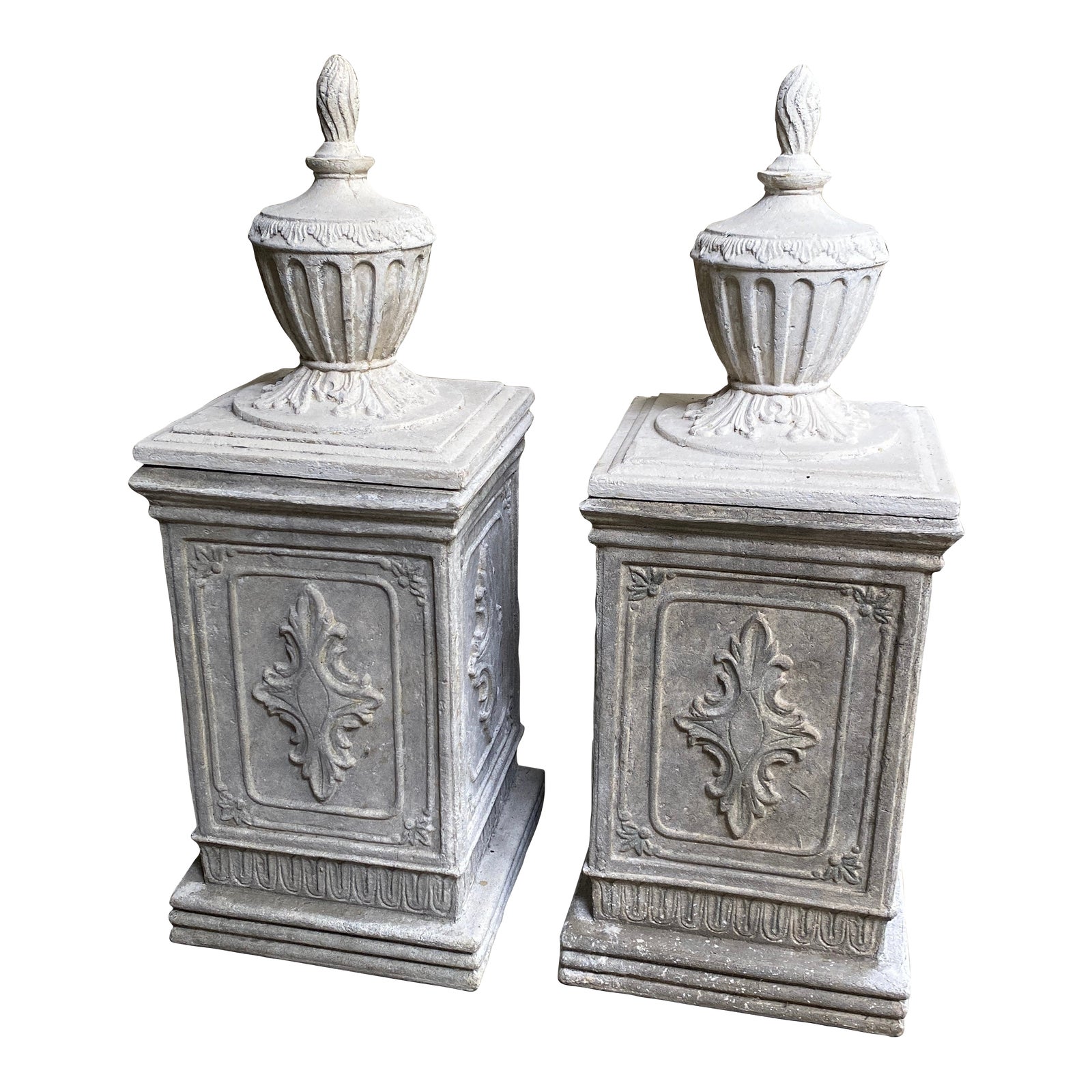 Vintage French Style Garden Plinths With Toppers - Set of 2 | Chairish