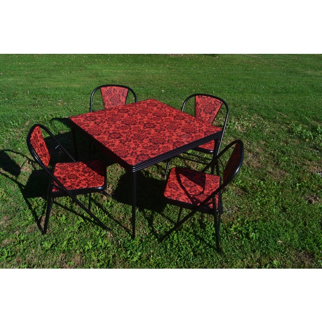 1970s Folding Card Table with Upholstered Chairs - Set of 5 | Chairish