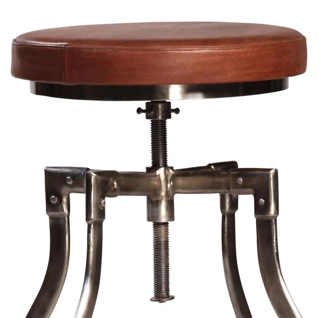 Chestnut Leather Adjustable Bar / Counter Stool | Chairish