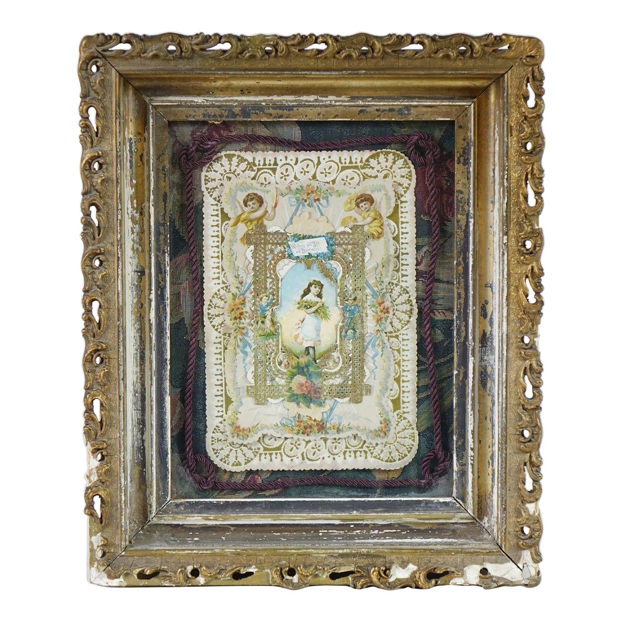 Late 19th Century Victorian Child With Flowers Textile Paint Mixed ...